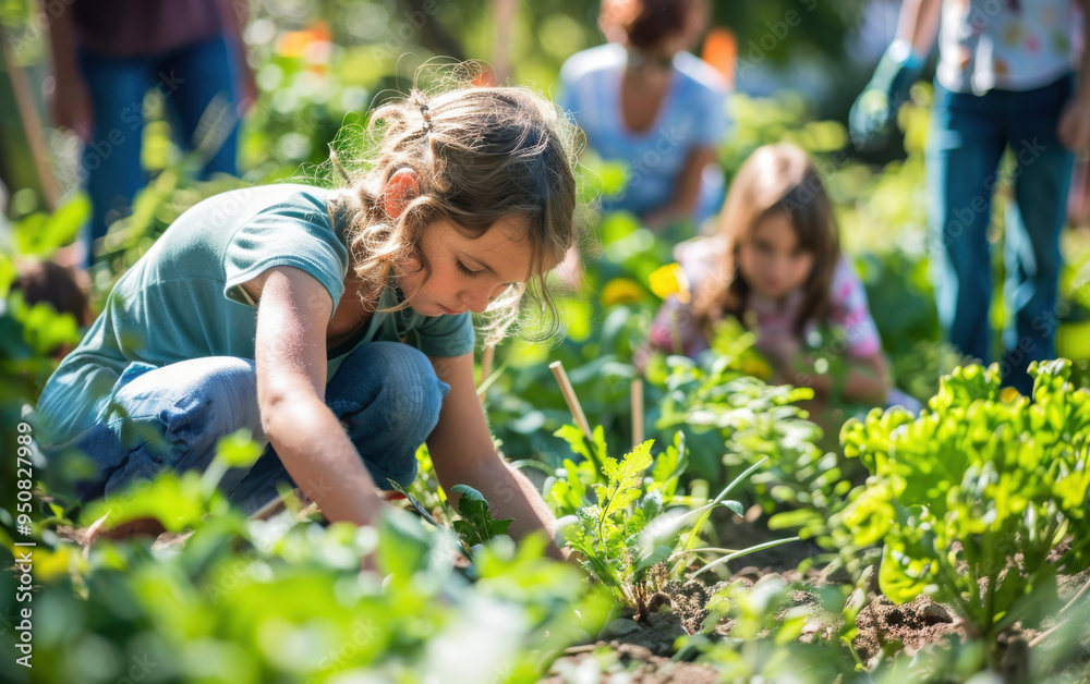 Community engagement in a vibrant garden as families cultivate crops ...
