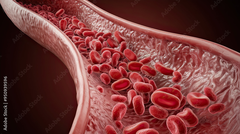 3D Rendering of Red Blood Cells Flowing in Vein with Depth of Field ...