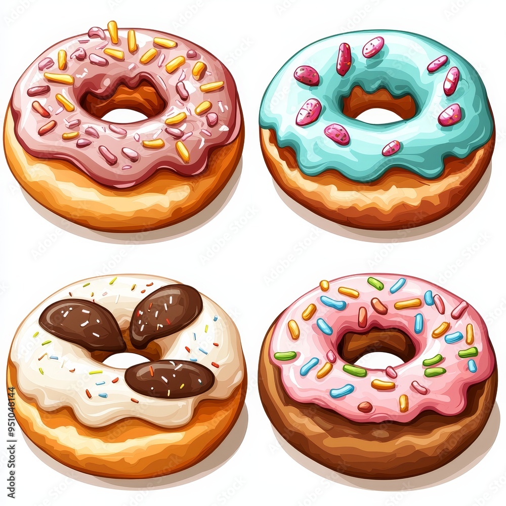 Assortment of delicious donuts, bakery, sweet treats, frosting, clipart ...