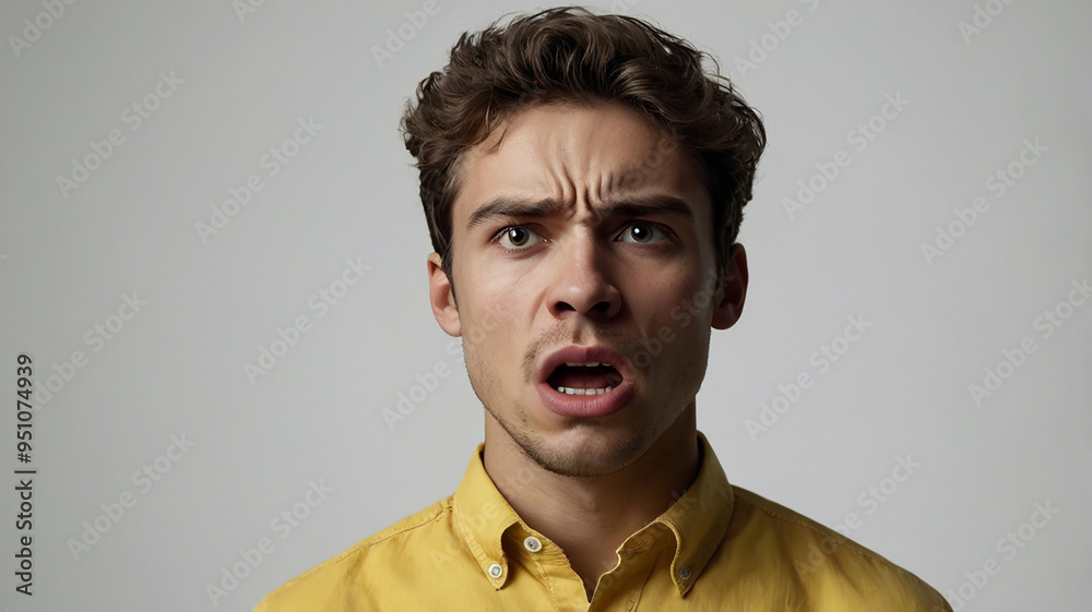 A young man is crying out in overwhelming sorrow. His face shows pure ...