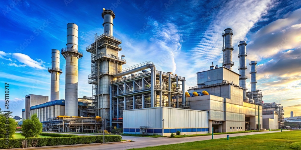 A modern combined cycle power plant with a large heat recovery steam ...