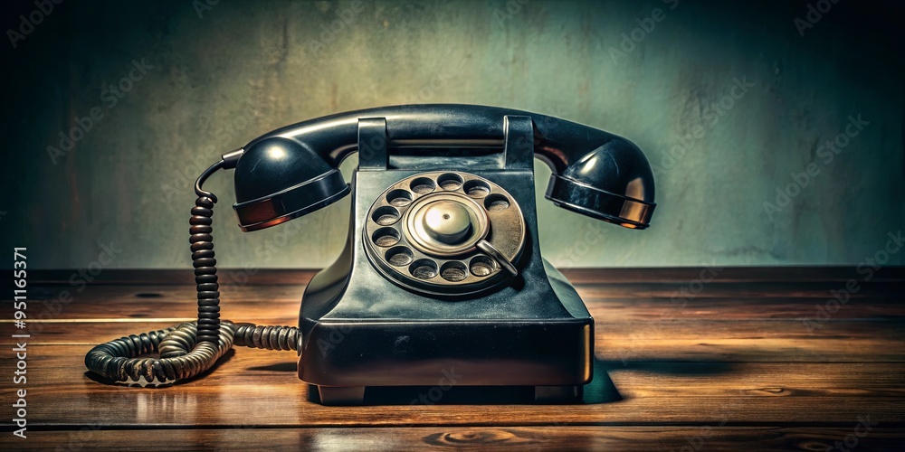 Vintage black rotary phone with faded numbers, worn keys, and subtle ...