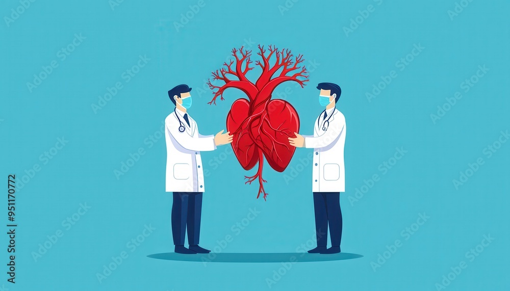 Two doctors hold a human heart in a medical symbolizing heart health ...