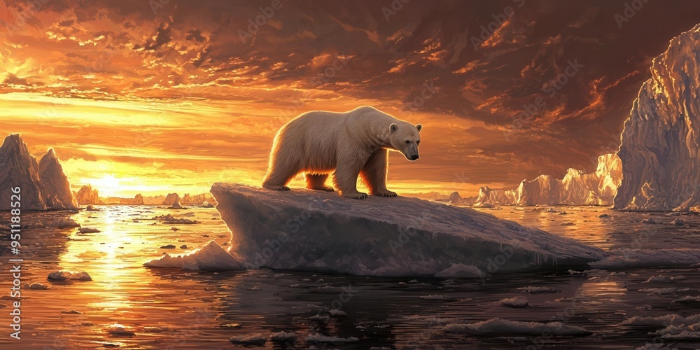 Impact of melting ice on global ecosystems, polar bear on shrinking ice ...