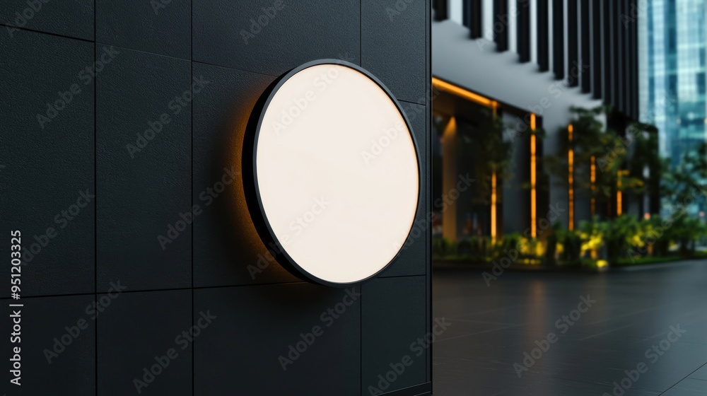 Blank circle store signage design mockup isolated, brushed aluminum ...