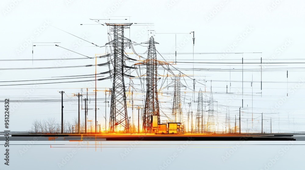 A detailed cross section of interstate power lines showing multiple ...