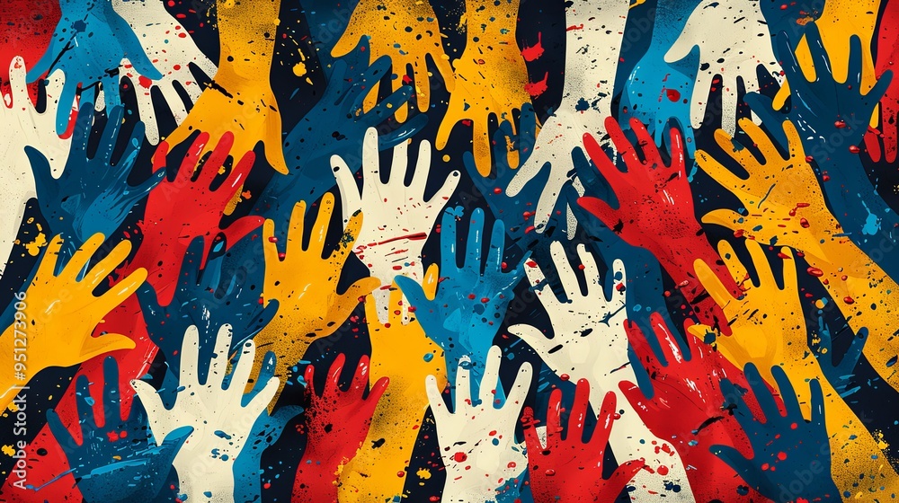 Long hands seamless pattern. Funny multicolor human arms, repeated ...