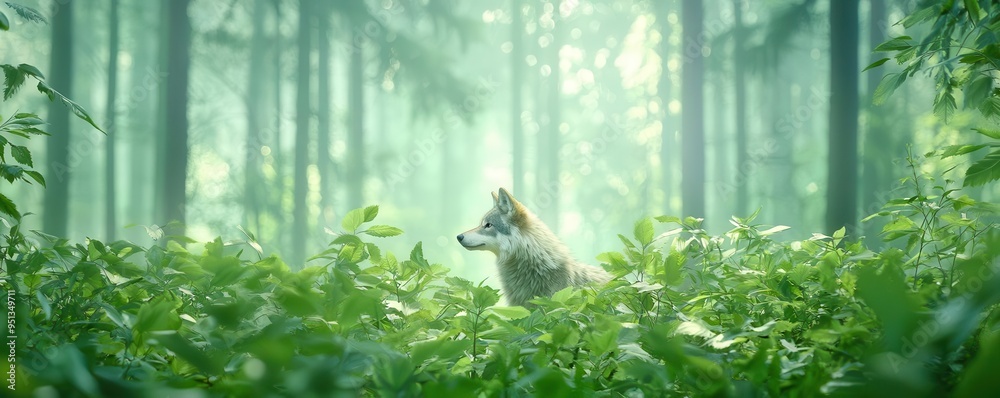 Rewilding project, wolves reintroduced to forest in a dynamic, action ...