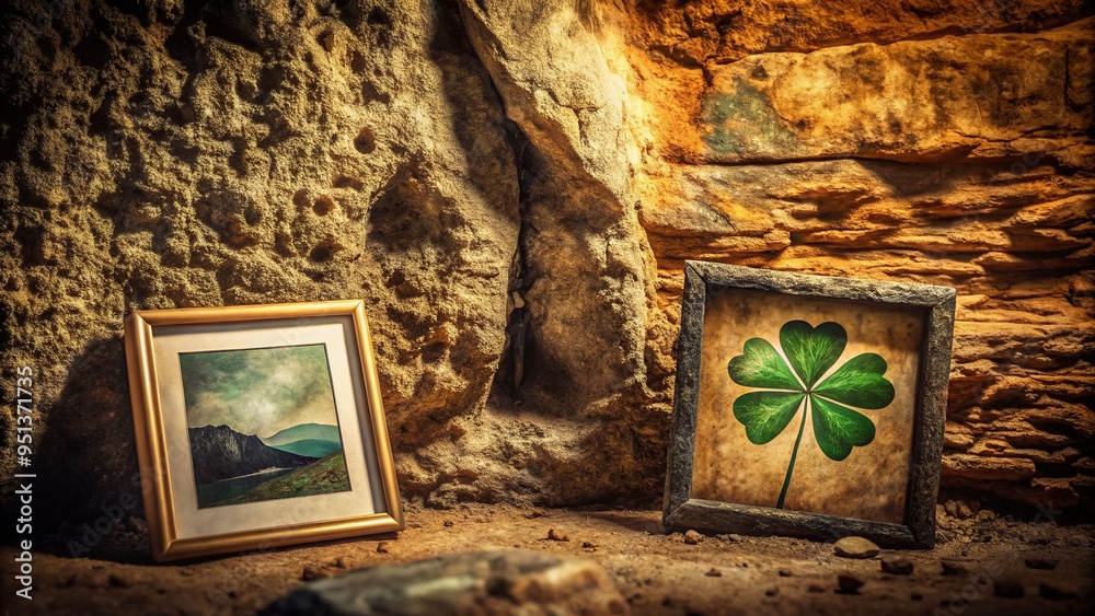 Faded colors on ancient stone depict a defiant shamrock, its green ...