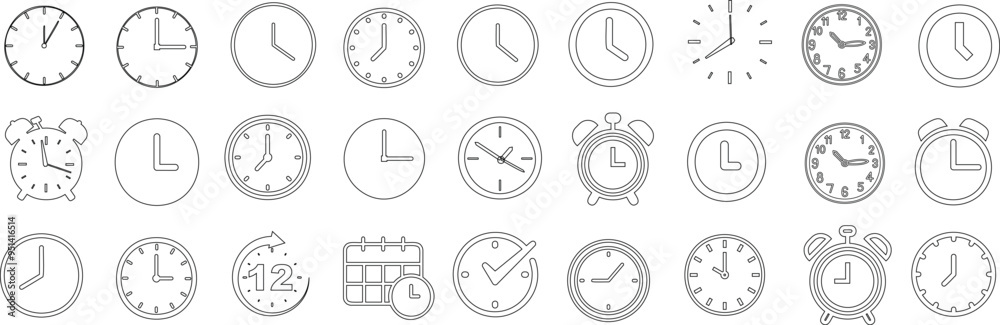 Clock icon vector set, alarm, calendar, stopwatch illustrations ...