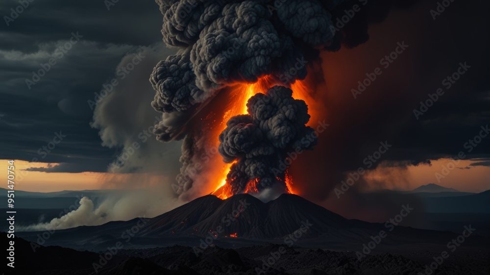 Dramatic volcanic eruption with molten lava flows capturing intense ...