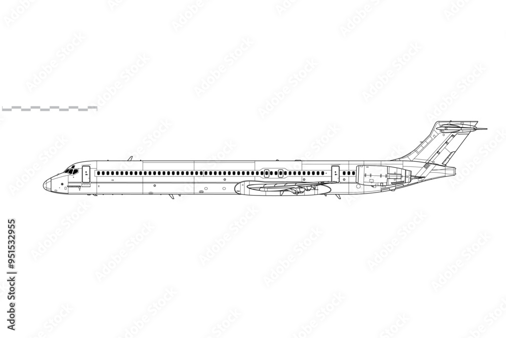 McDonnell Douglas MD-90. Vector drawing of narrow-body mid-range ...