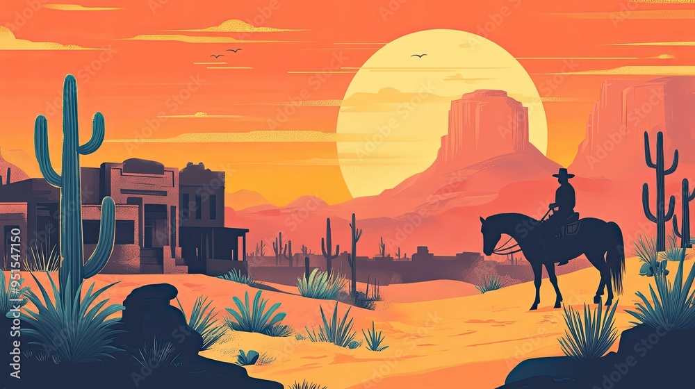Wild West-inspired vector illustrations set, featuring iconic symbols ...