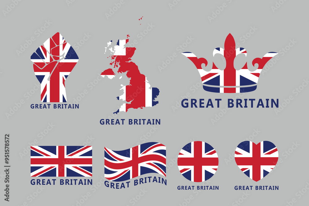 Flag of Britain Set, original and simple United Kingdom flag Bundle ...