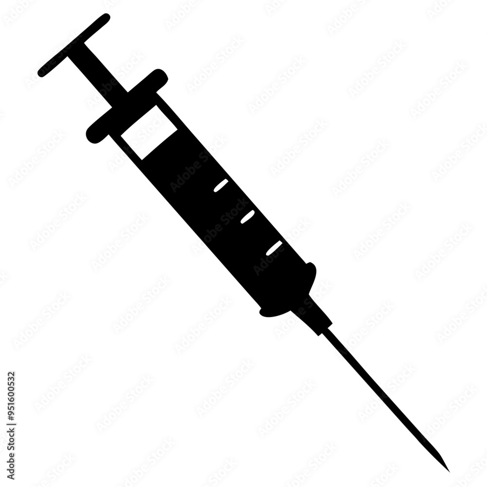 medical syringe vector icon silhouette. Vaccine or injection icon ...