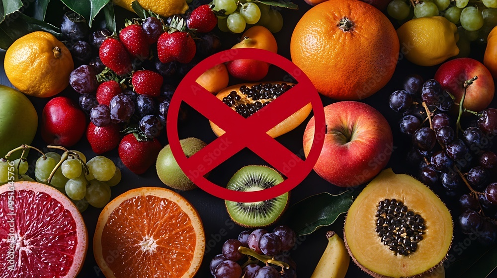 Prohibition Sign of No Eating Fruits with Red Crossed-Out Circle on ...