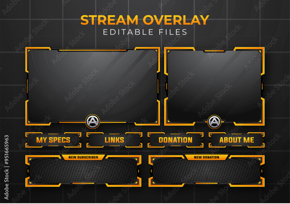 Editable Twitch Stream Overlay Template, Black and Gold Design Stock ...
