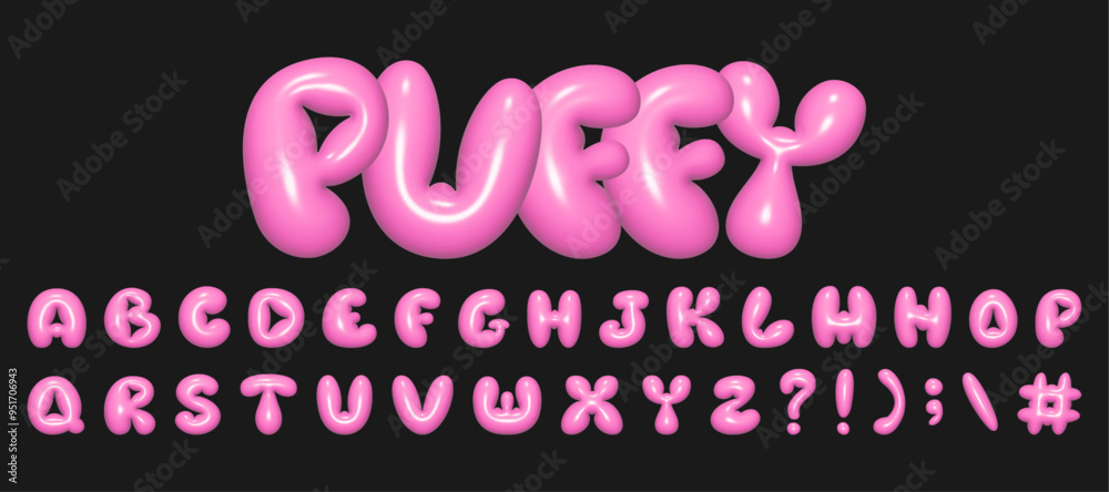Vector set of glossy 3D bubble fonts in Y2K style. Realistic shiny ...