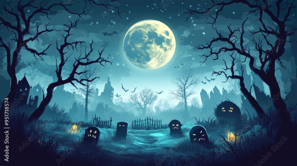 Halloween grave background. Moon in night sky, inverted with ...