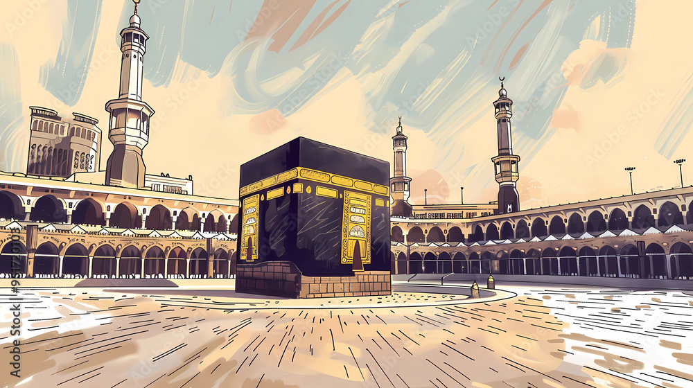 illustration of kaaba Mecca Saudi Arabia, holy mosque, hajj, Eid Adha ...
