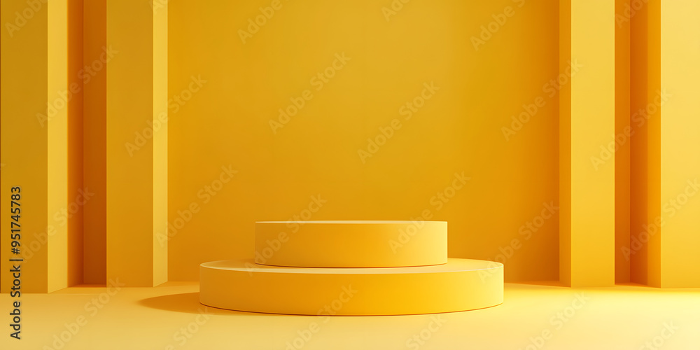 Empty yellow product podium display 3d room background with minimal ...