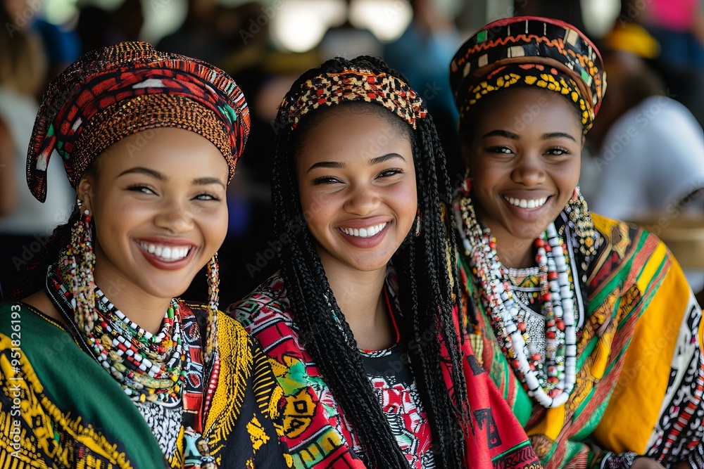 Smiling African women, South Africans celebrating Heritage Day with ...