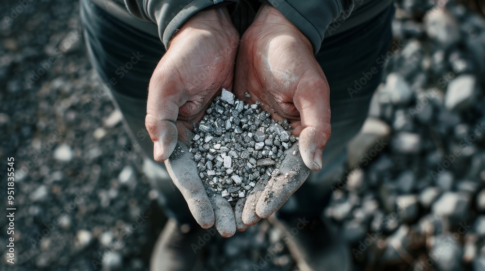Weathered hands cradle a handful of crushed, unrefined minerals ...