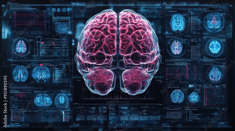 Human Brain Anatomy 3D Scan Digital Visualization with AI Interface ...