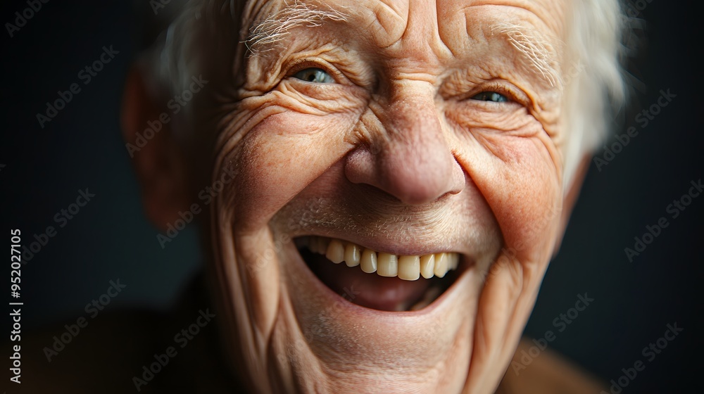 48. An elderly person demonstrating joy with a cheerful smile and ...