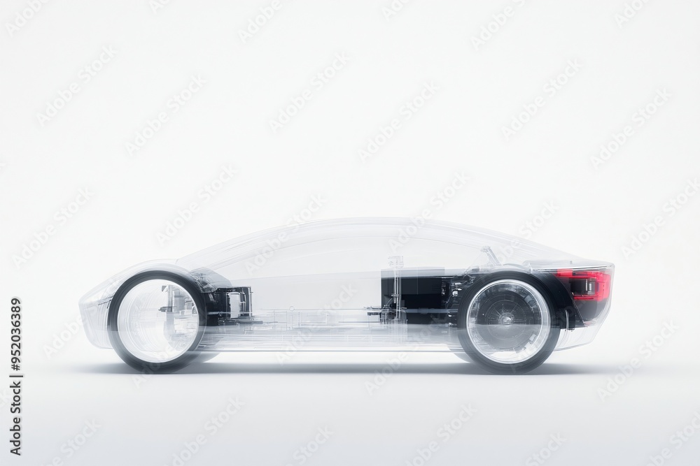 Transparent concept car blueprint. X-ray view of vehicle design ...