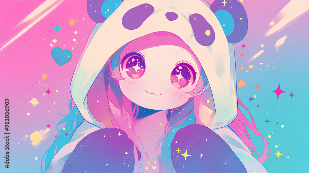 cute panda character wearing anime onesie costume, anime style, cute ...