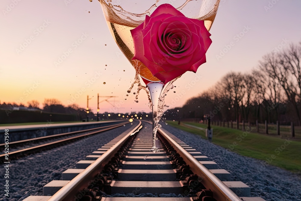 Pink Rose Champagne Splash on Light Pink Background for New Year and ...