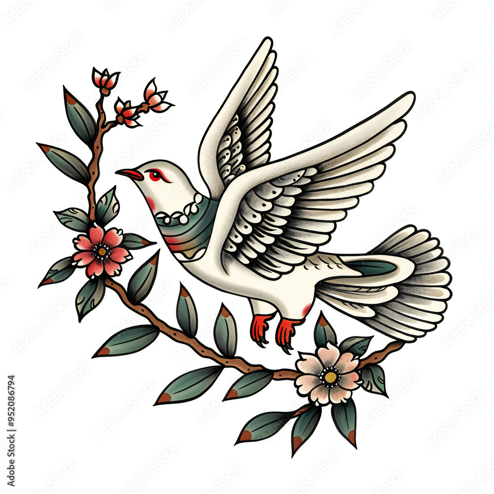 Dove bird flower very simple traditional tattoo flash styles ...
