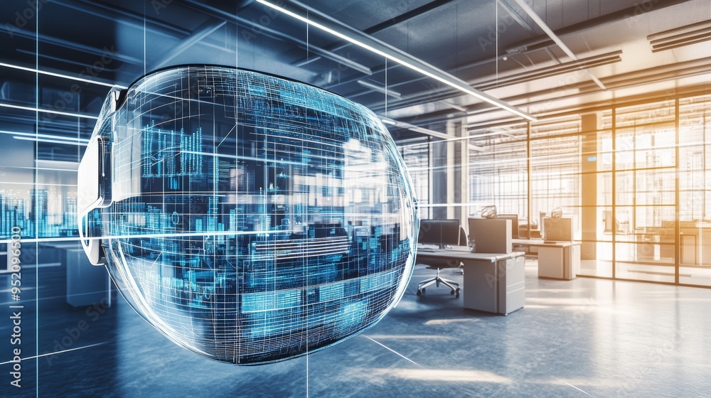 A modern office environment where augmented reality (AR) is used for ...