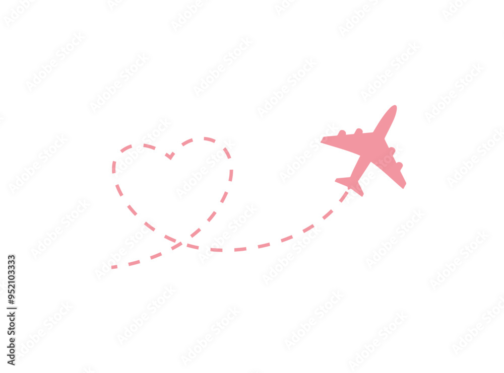 Heart's plane route. Love's flight path. Airplane flying towards a ...