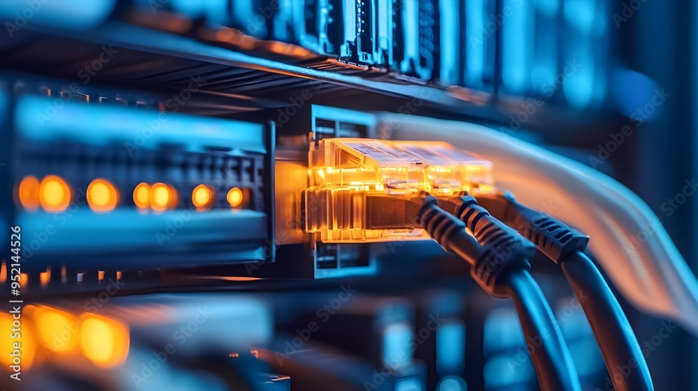 Neatly organized and optimized network cabling management systems in a modern efficient data ...