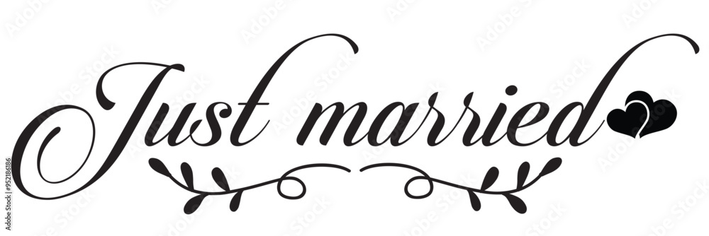 Just Married hand lettering phrase. Vector brush calligraphy text ...