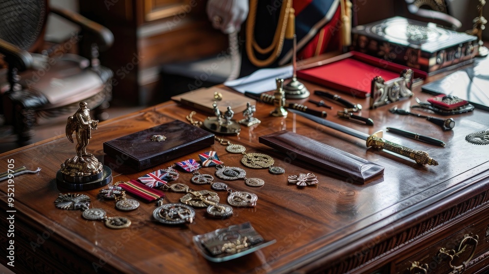 British Royal Guard's Desk: A military-inspired desk with medals ...