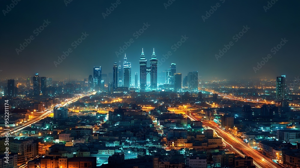Kingdom of Saudi Arabia with a night view Kingdom Tower Riyadh skyline ...
