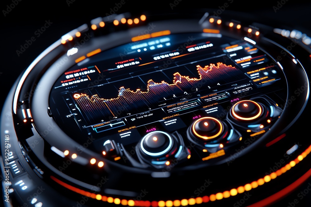 Futuristic dashboard featuring digital data visualization with vibrant ...