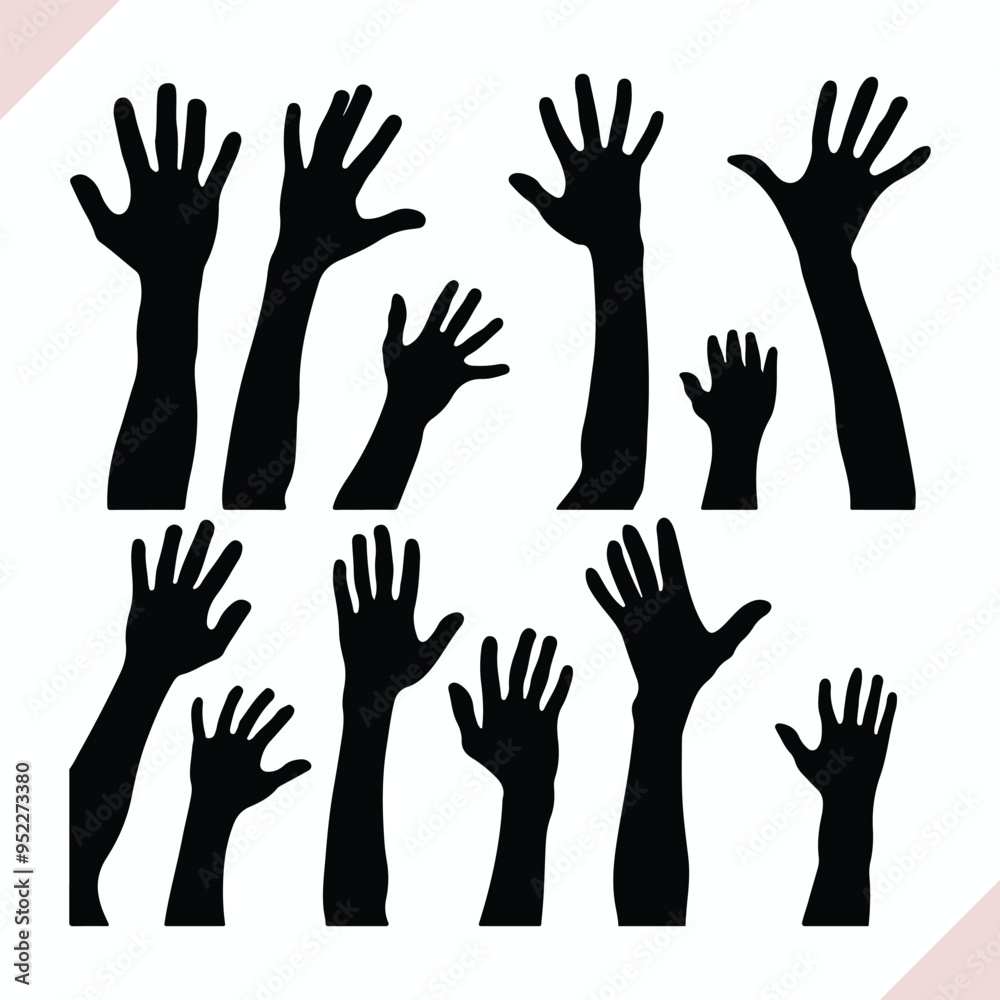 Hand silhouette, Various positions of hand vector set, Different ...