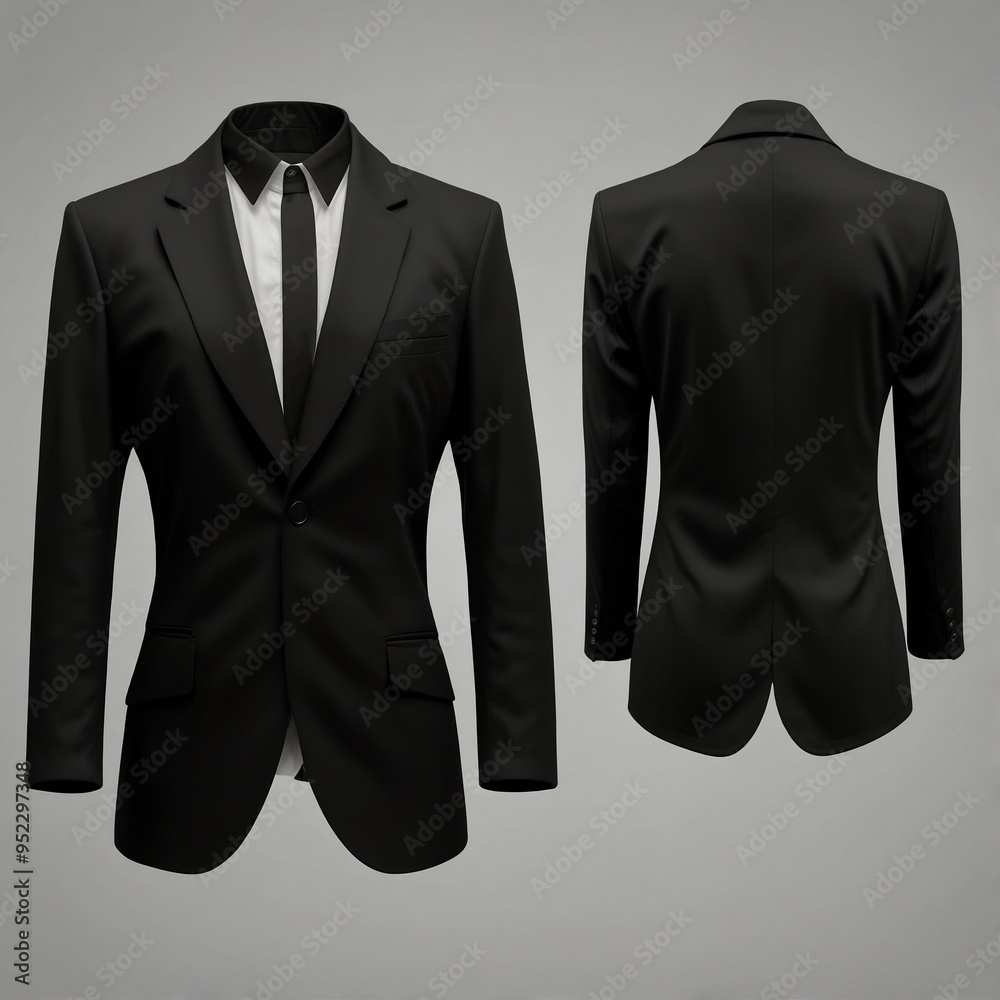 Black blazer, mock up template, front and back view, isolated on white ...