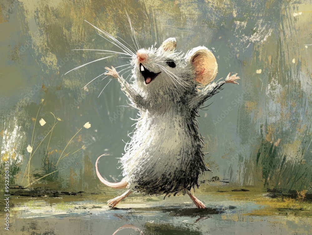 Cute Dancing Mouse Painting: Playful Art of Joyful Cartoon Animal in ...