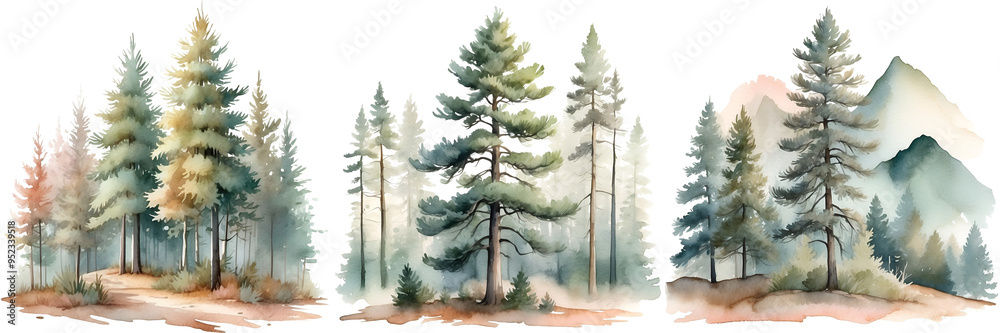 Watercolor Forest Tree Bundle Clipart set, Woodland Tree, Pine Tree ...