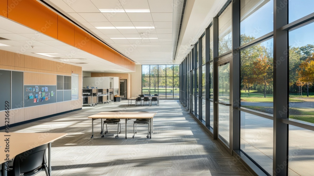Modern educational facility with sleek design, expansive glass windows ...