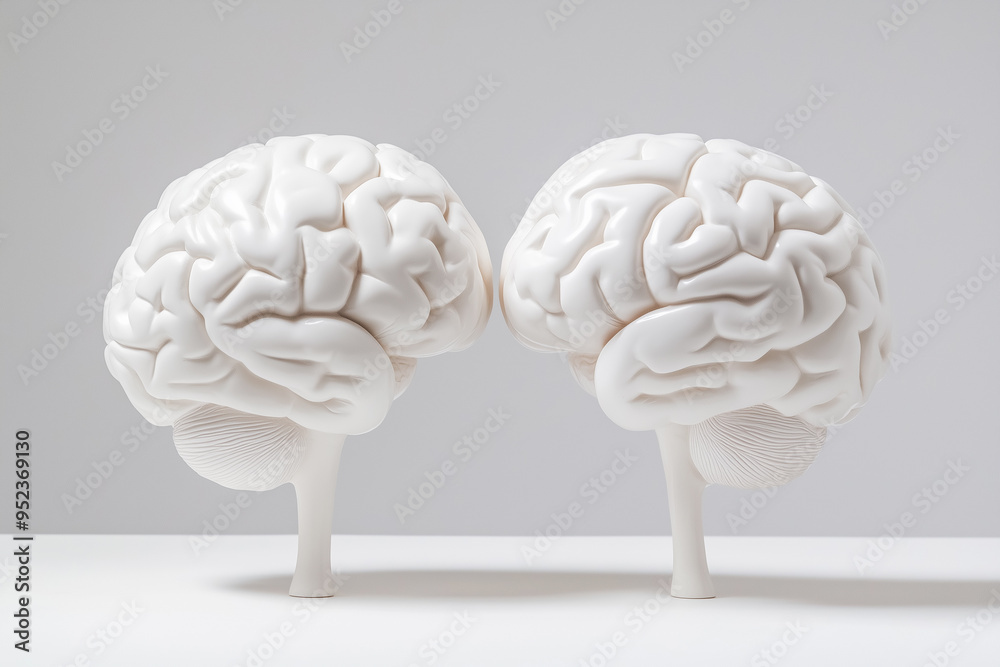 Sculpture of two brains, one male and the other female, facing each ...