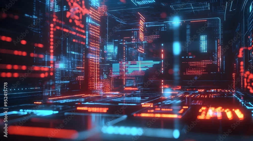 Futuristic digital finance hub with transparent blockchain nodes and ...