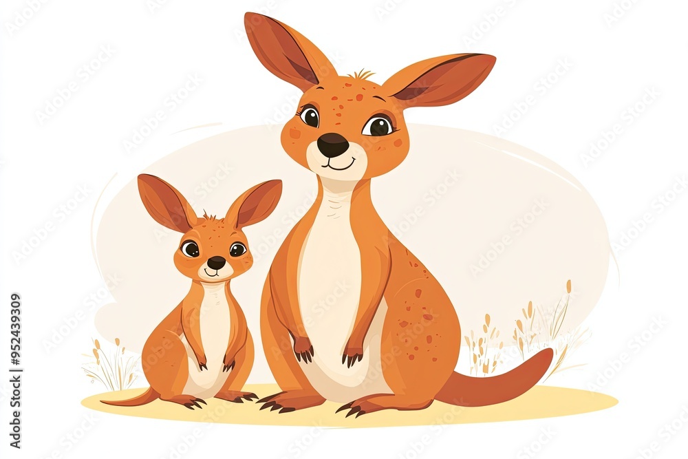 Cute cartoon kangaroo and joey characters Australian animals, cartoon ...