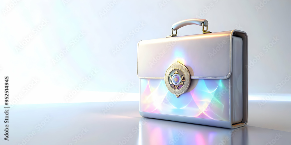 3D Holographic briefcase with Labh Pancham symbol and copy space ...