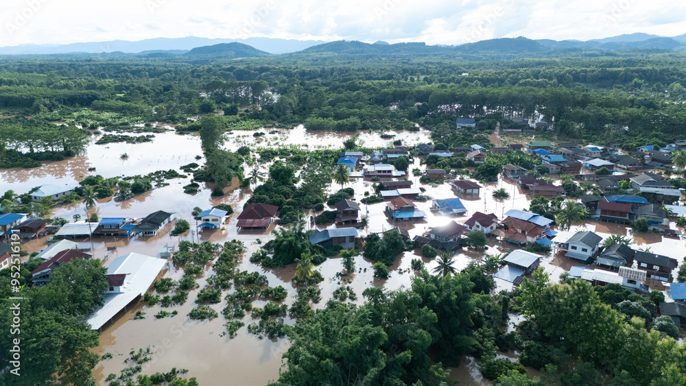 defaultThe aerial photograph shows the severe flooding in Nan Province on August 22, 2024. The ...